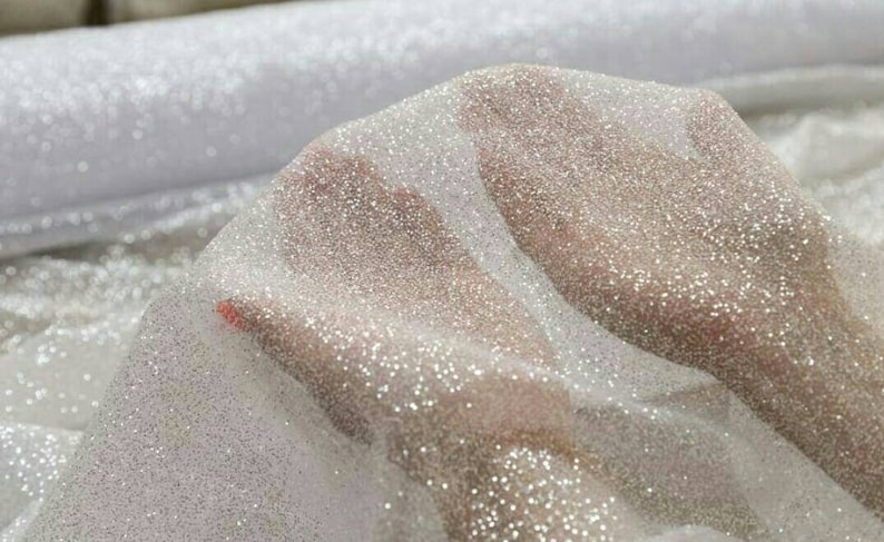 Sparkle Glitter Fabric by Yard Ivory Glued Glitter Lace | Etsy