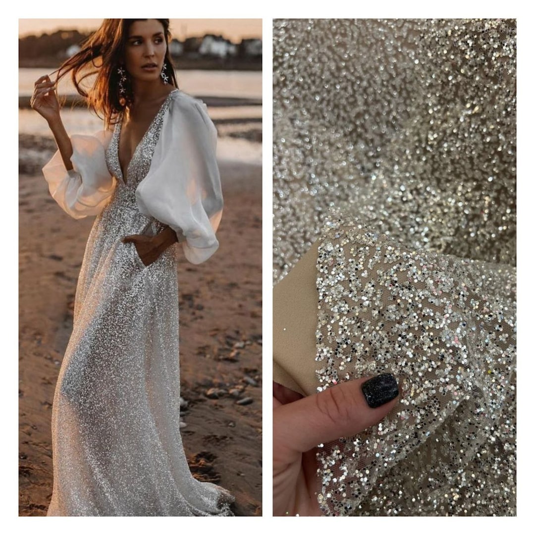 Ivory Glitter Fabric Kleo Ivory Glued Glitter Lace Shimmer Fabric Ivory ...