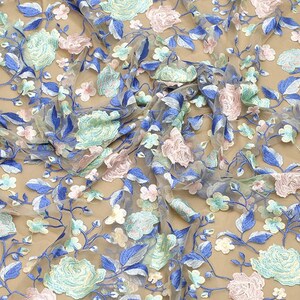 Tulle Fabric Embroidered Flowers, Tulle Flower Embroidery, Wedding ...