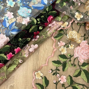 Tulle Fabric Embroidered Flowers, Tulle Flower Embroidery, Wedding ...