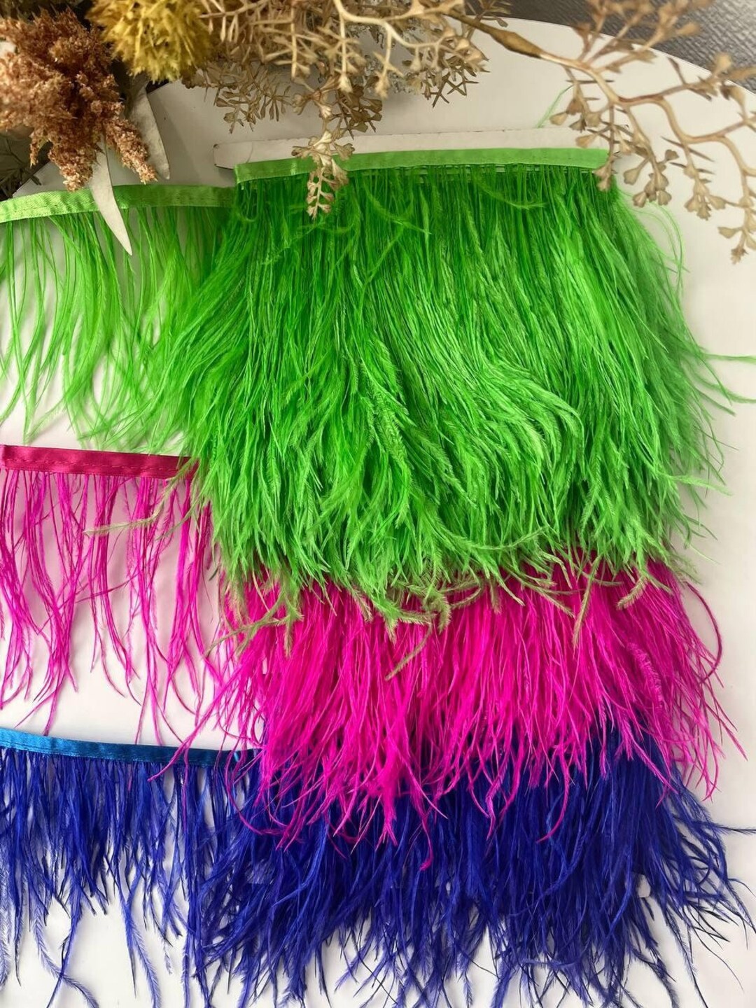 Neon Green Feather - Ostrich Feathers - Blue Feather Trim - Craft ...