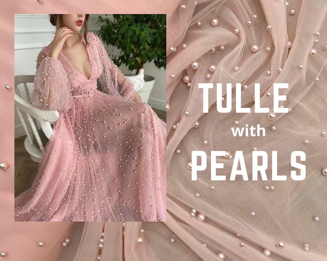 Blush Tulle Fabric With Pearls Blush Tulle Fabric With Pearls Tulle ...