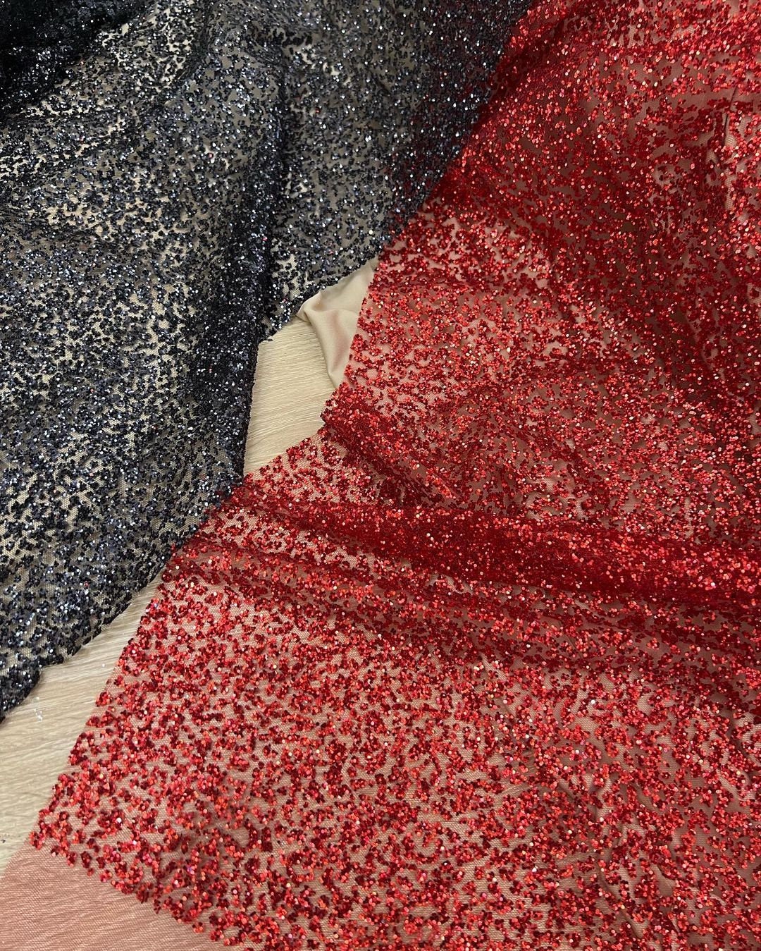 Red Glitter Fabric Shining Glued Glitter Lace Shimmer Fabric Ivory ...