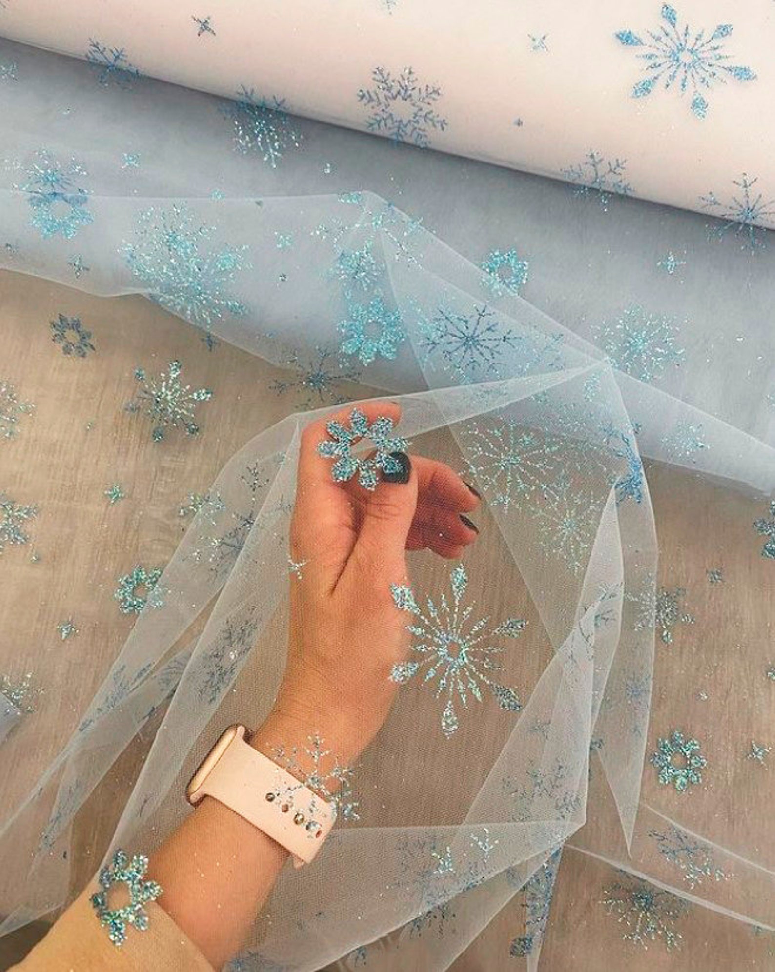 Snowflakes Tulle Fabric White Tulle Fabric Christmas Tulle Tulle Fabric ...