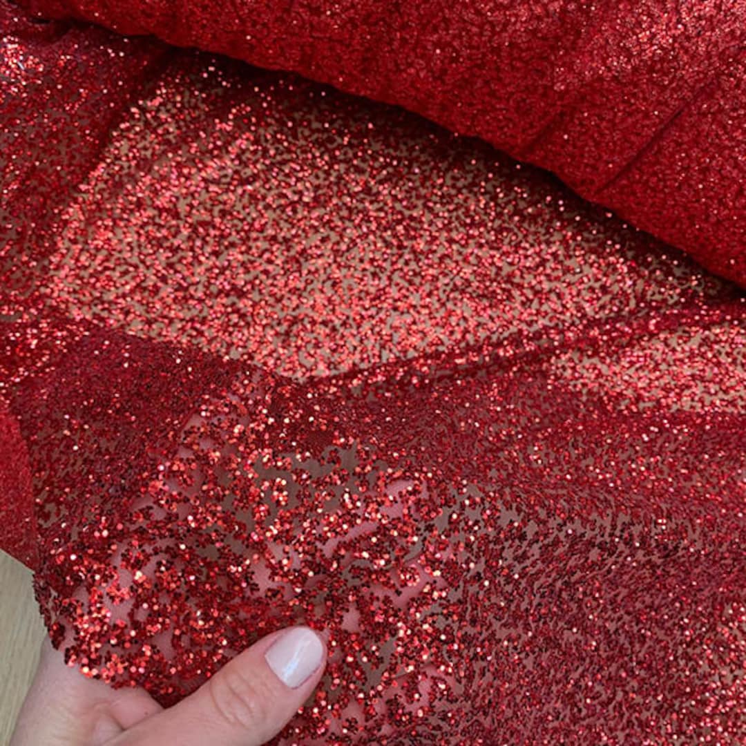 Red Glitter Fabric Kleo Red Glued Glitter Lace Shimmer Fabric Red ...