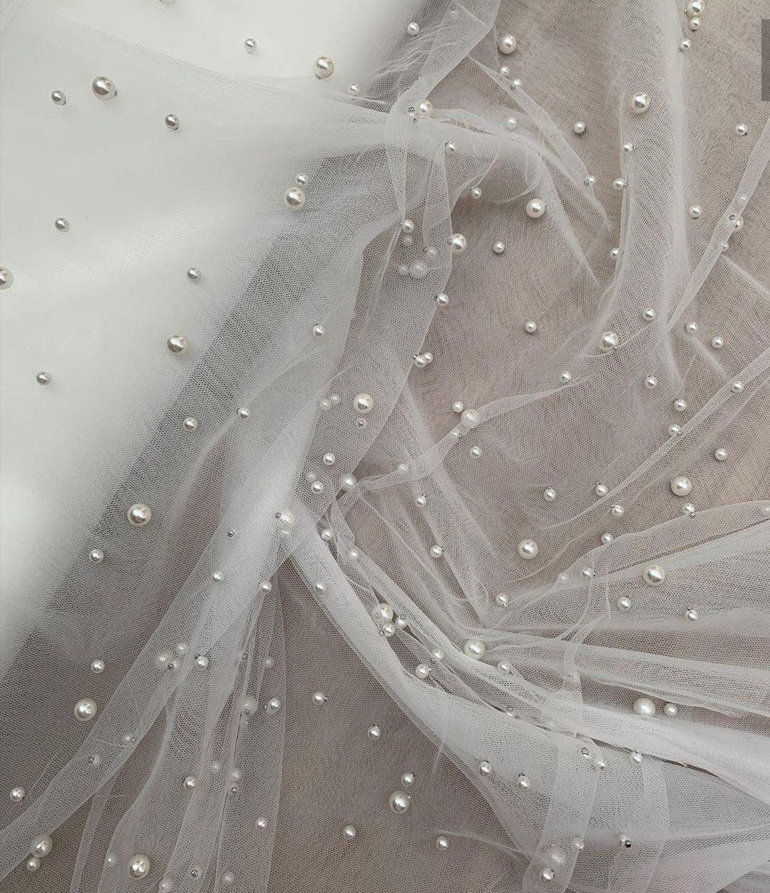 Beaded Tulle Fabric With Pearls Blush Tulle With Pearls Wedding Dress ...