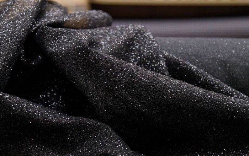 Black Glitter Fabric by the Yard Black Glitter Lace Fabric - Etsy