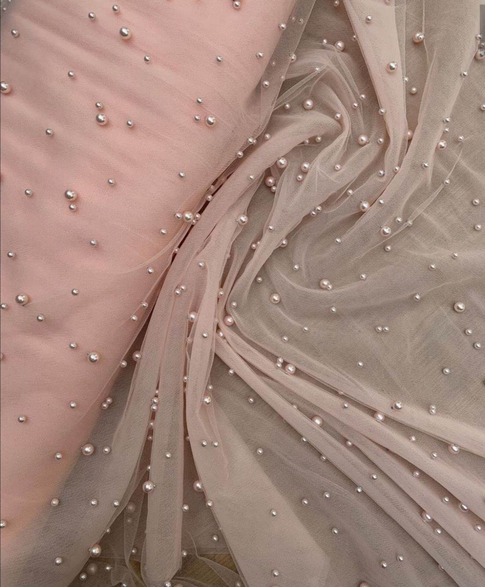 White Tulle Fabric With Pearls Blush Tulle With Pearls Wedding Dress ...