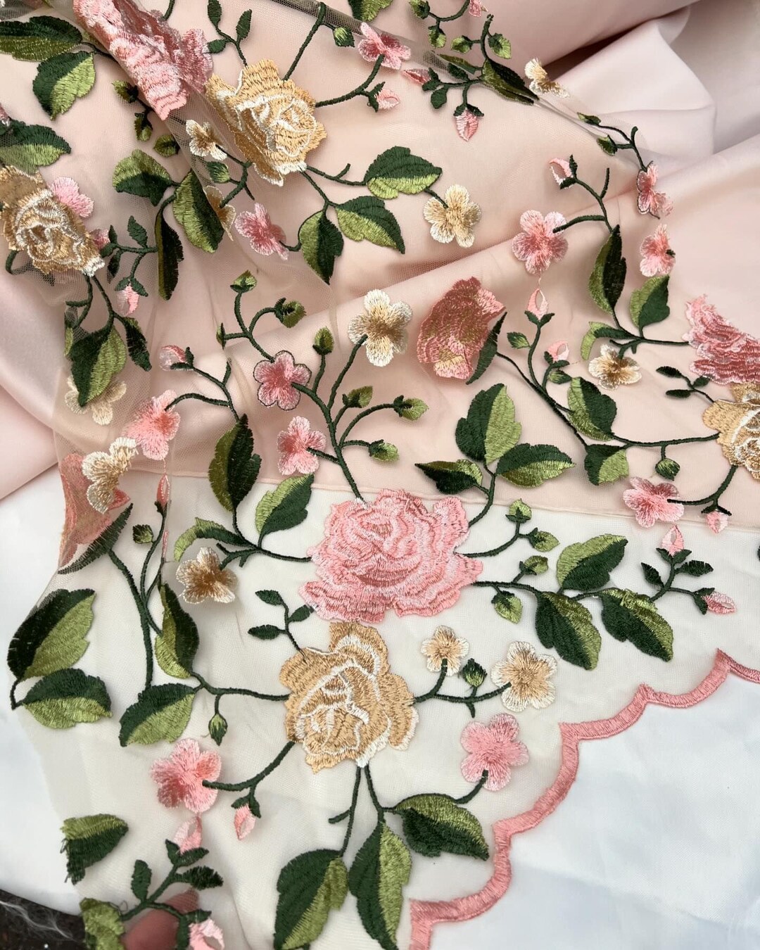 Tulle Fabric Embroidered Flowers, Tulle Flower Embroidery, Wedding ...