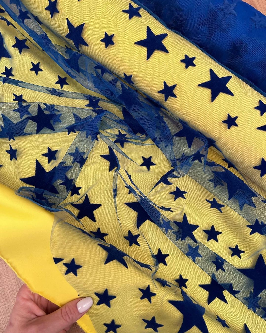 Dark Blue Tulle Stars Tulle Fabric With Stars Flocked Tulle Stars Blue ...
