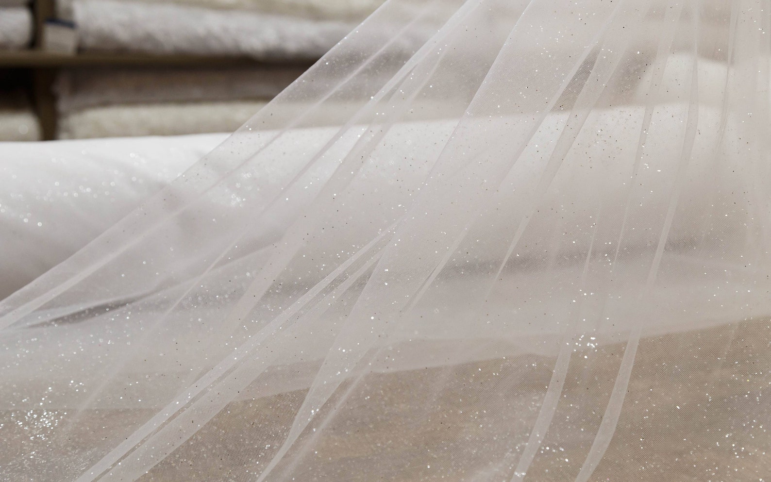 Glitter Tulle by the Yard White Glued Glitter Tulle Fabric - Etsy