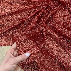 Red Glitter Fabric Kleo Red Glued Glitter Lace Shimmer Fabric Red ...
