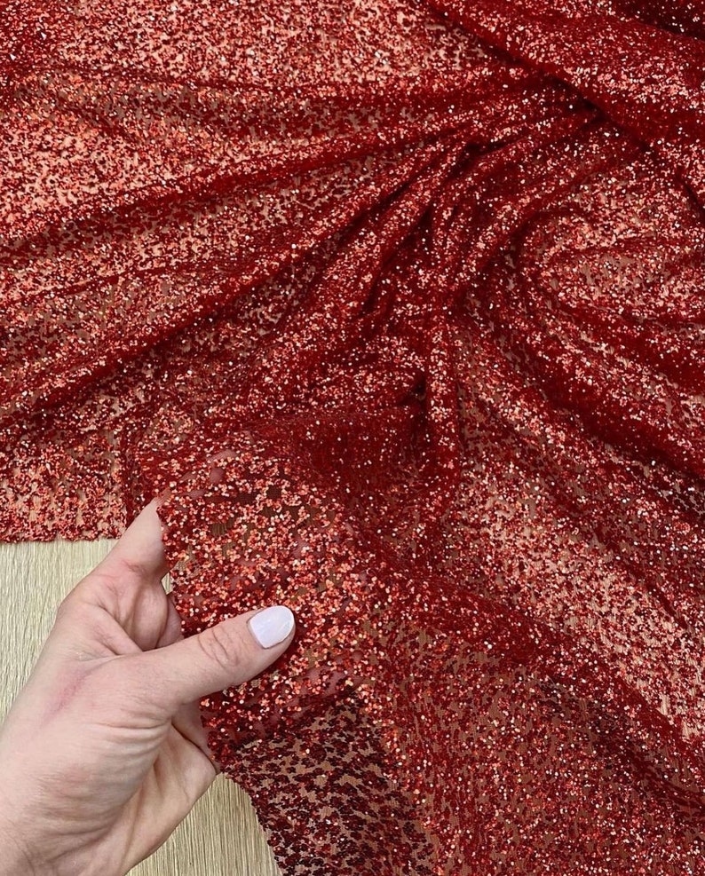 Red Glitter Fabric Kleo Red Glued Glitter Lace Shimmer Fabric - Etsy