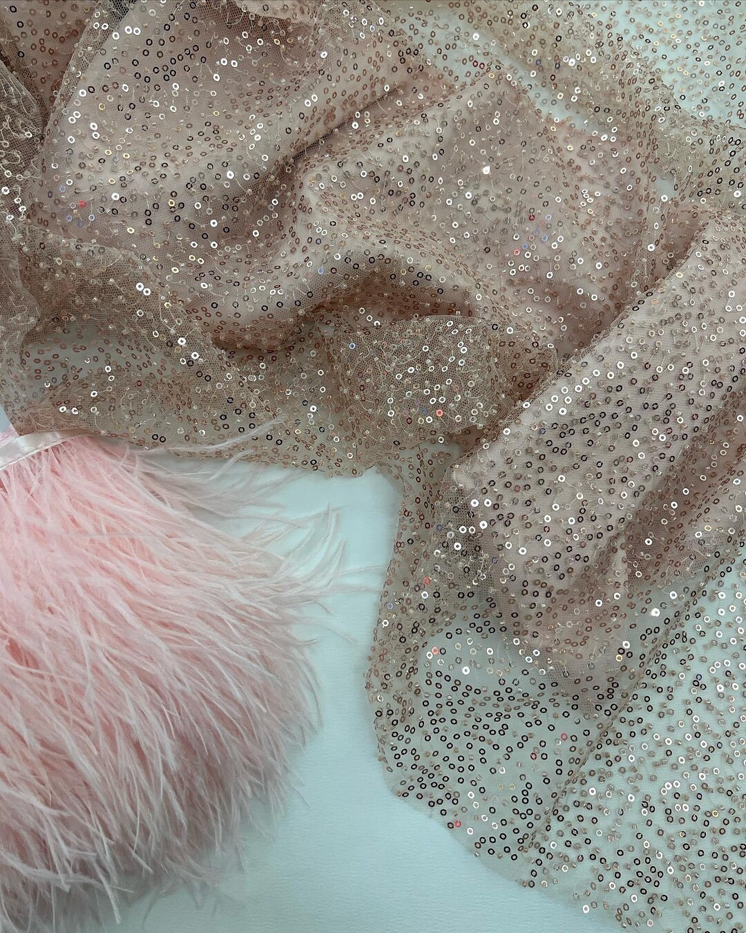 Blush Sequins Tulle Glitters Sequins Fabric Sequins on Mesh Fabric ...