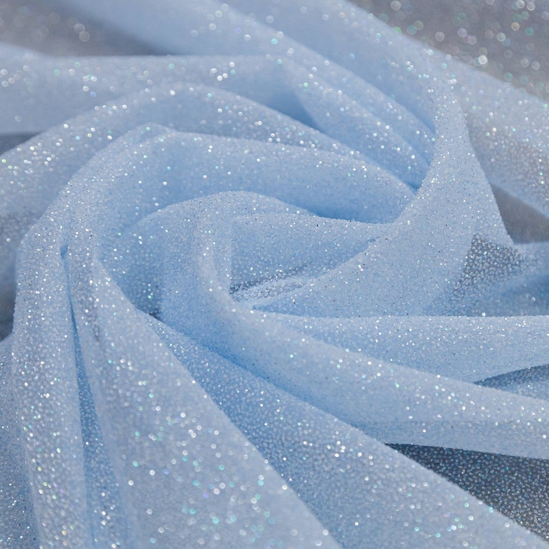 Glitter Fabric by the Yard Blue Glitter Lace Fabric White Shimmer ...