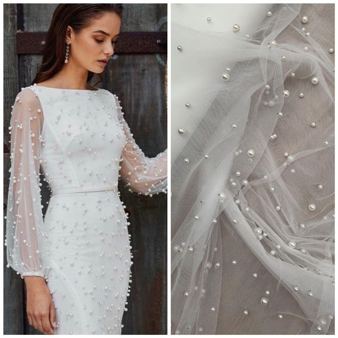 White Tulle Fabric With Pearls Blush Tulle Fabric With Pearls Tulle ...