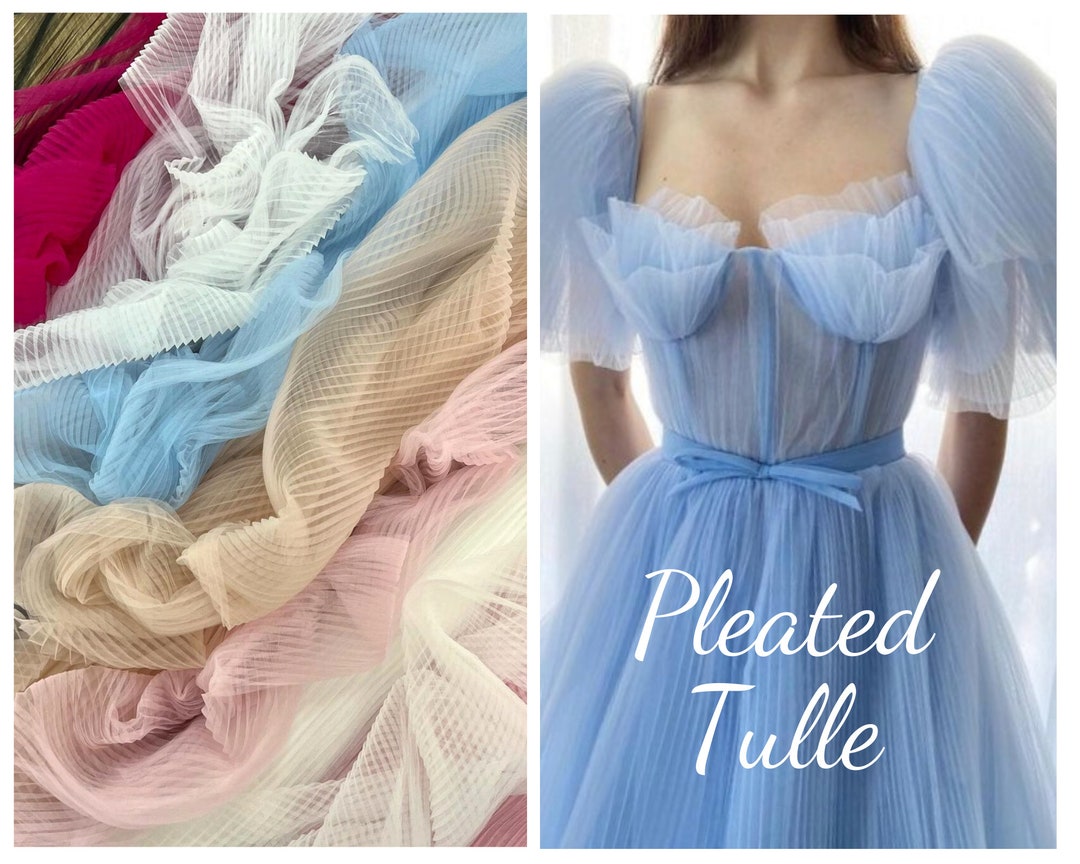 Blue Pleated Tulle Fabric Pleated Tulle Mesh Fabric Ivory - Etsy