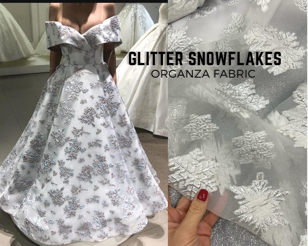 NEW White Snowflakes Organza Fabric by the Yard White Christmas Organza Fabric Silver Fabric ...