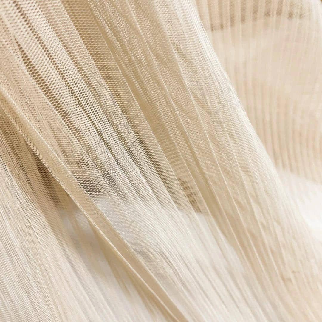 Beige Pleated Stretch Tulle, Wedding Tulle for Dress, Pleated Fabric ...