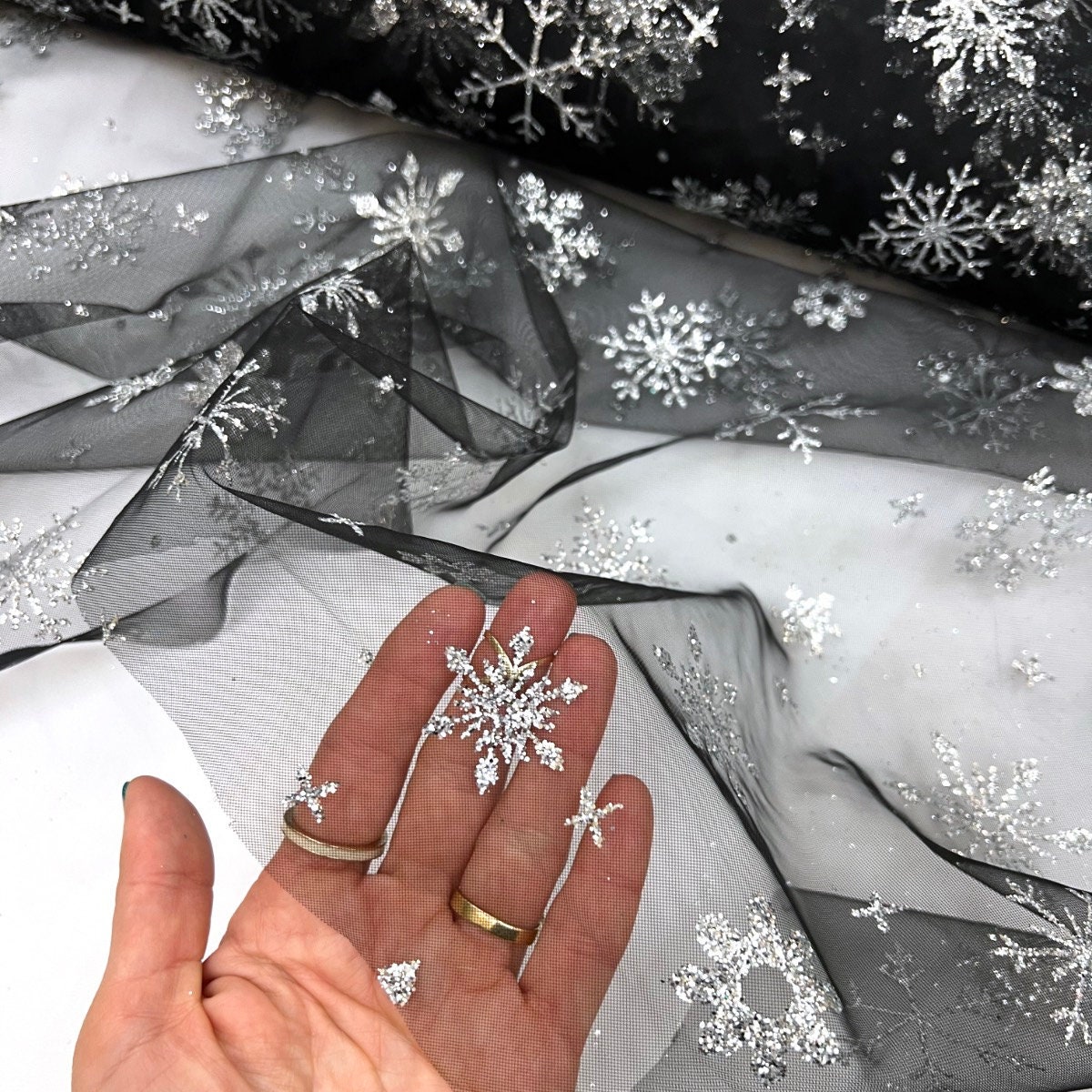 Snowflakes Tulle Fabric White Tulle Fabric Christmas Tulle Tulle Fabric ...