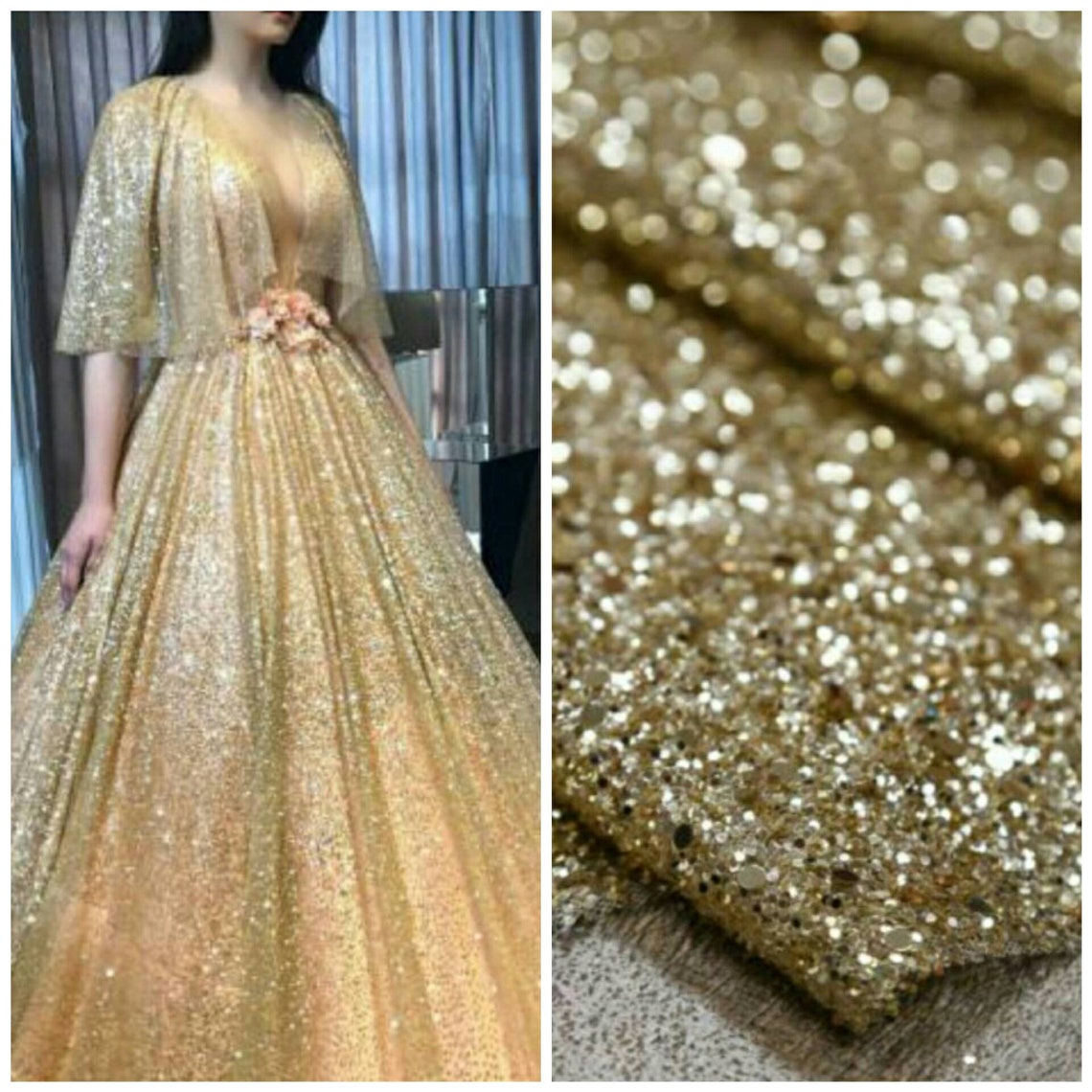 Gold Glitter fabric Gold glued glitter Gold Glitter fabric | Etsy