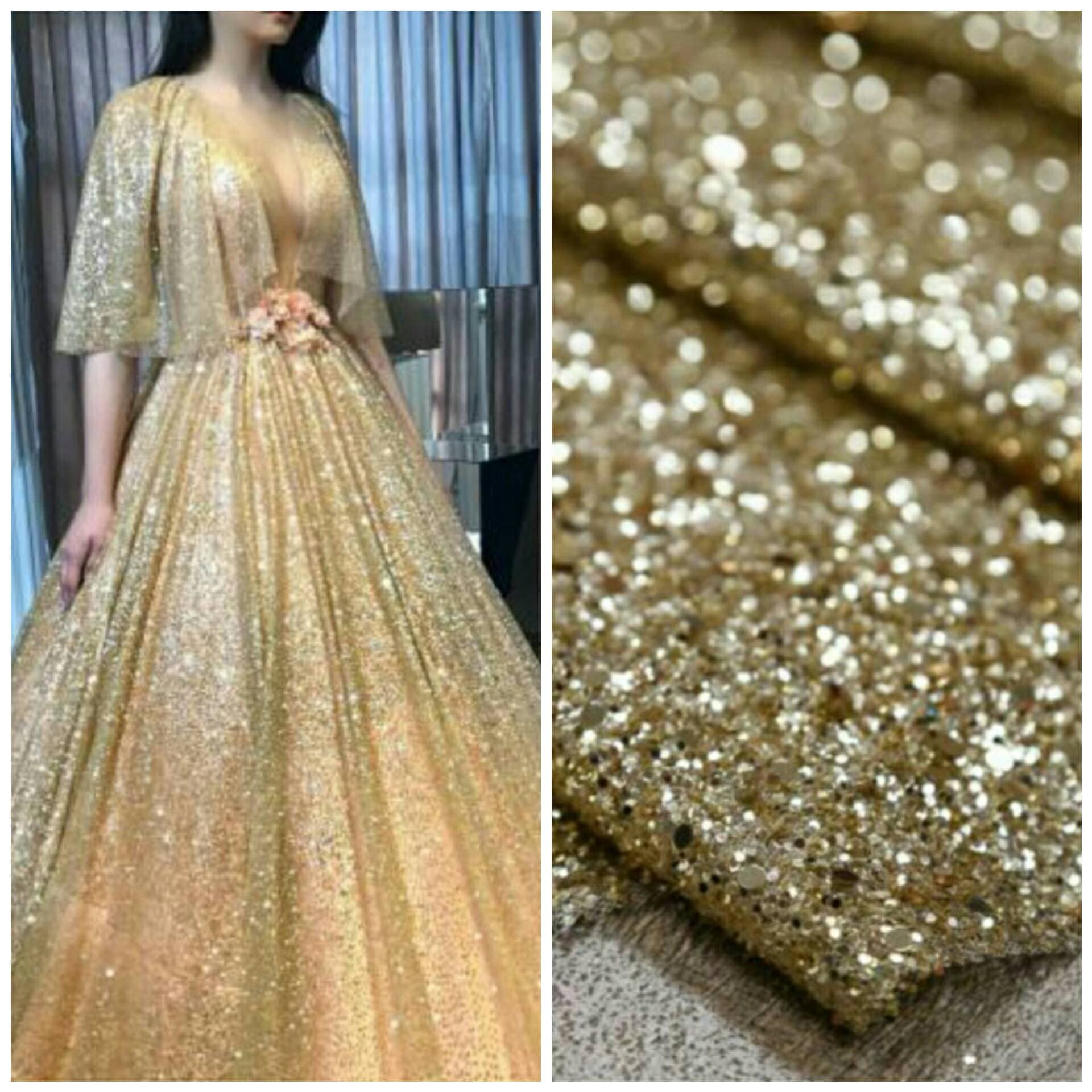 Gold Glitter fabric Gold glued glitter Gold Glitter fabric | Etsy