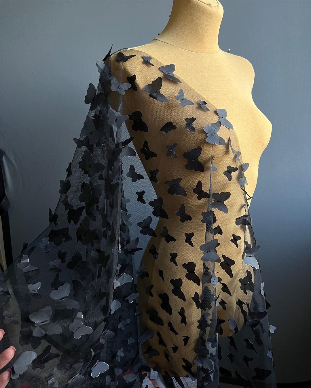 Black Butterfly Tulle Fabric With Butterfly Design Fabric for Crafts ...