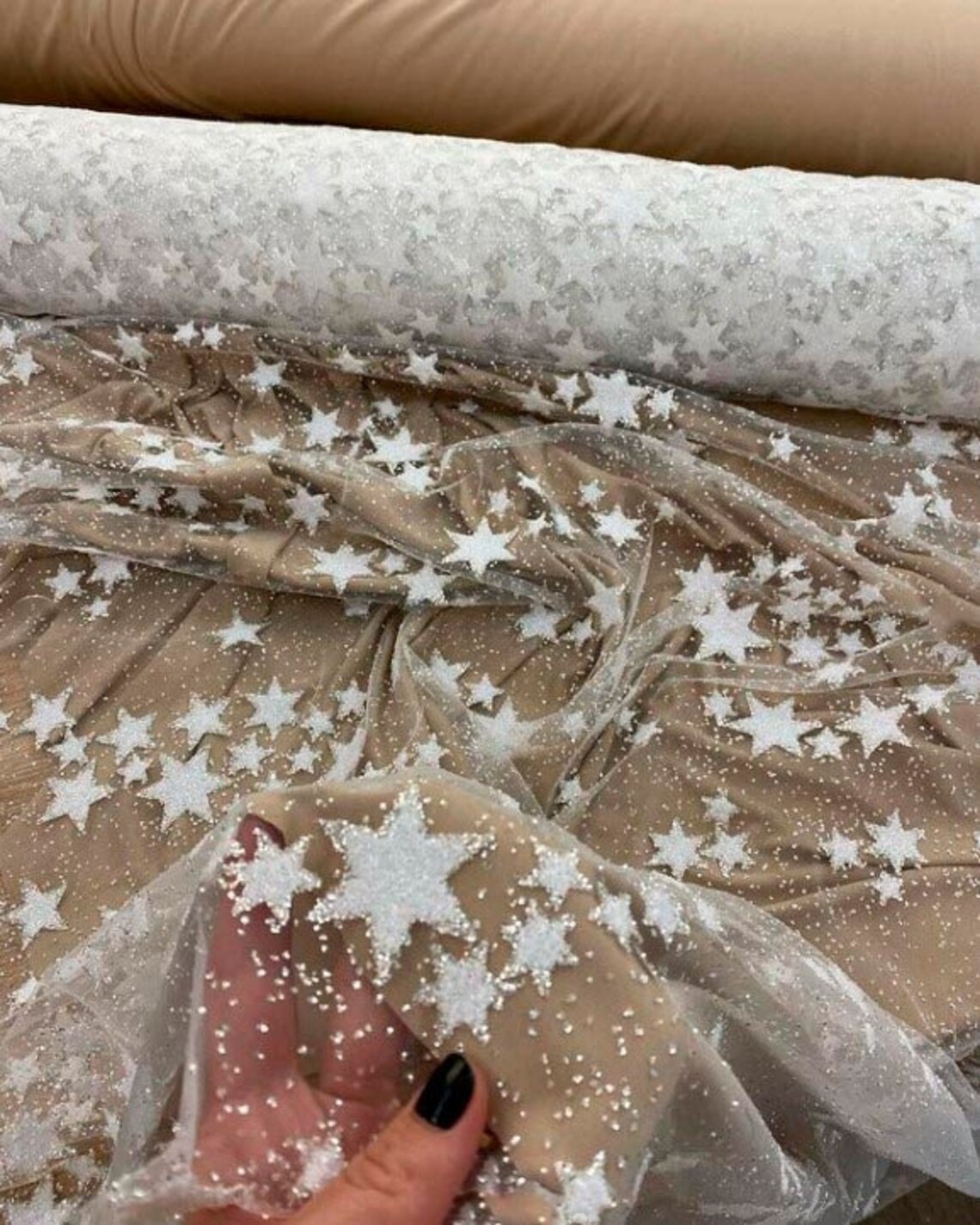 Wedding Ivory Glitter Tulle With Stars Bridal Tulle Fabric With Glitter ...