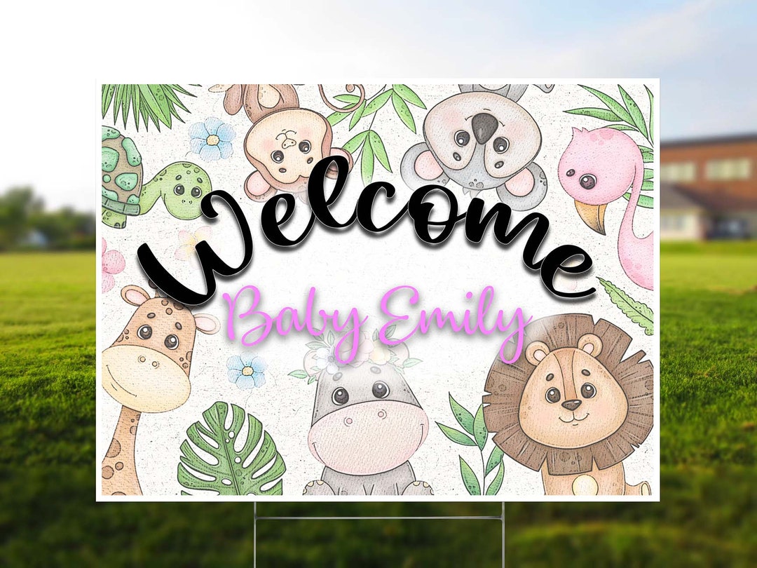 Personalized Jungle Baby Girl/boy Yard Sign Welcome Baby Yard Sign ...