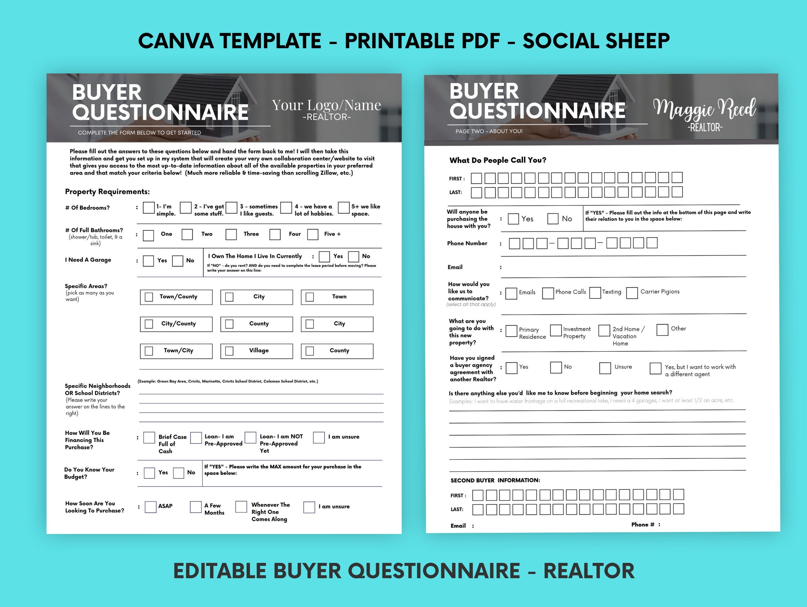 Buyer Questionnaire Real Estate Agent | Edit in Canva Template ...