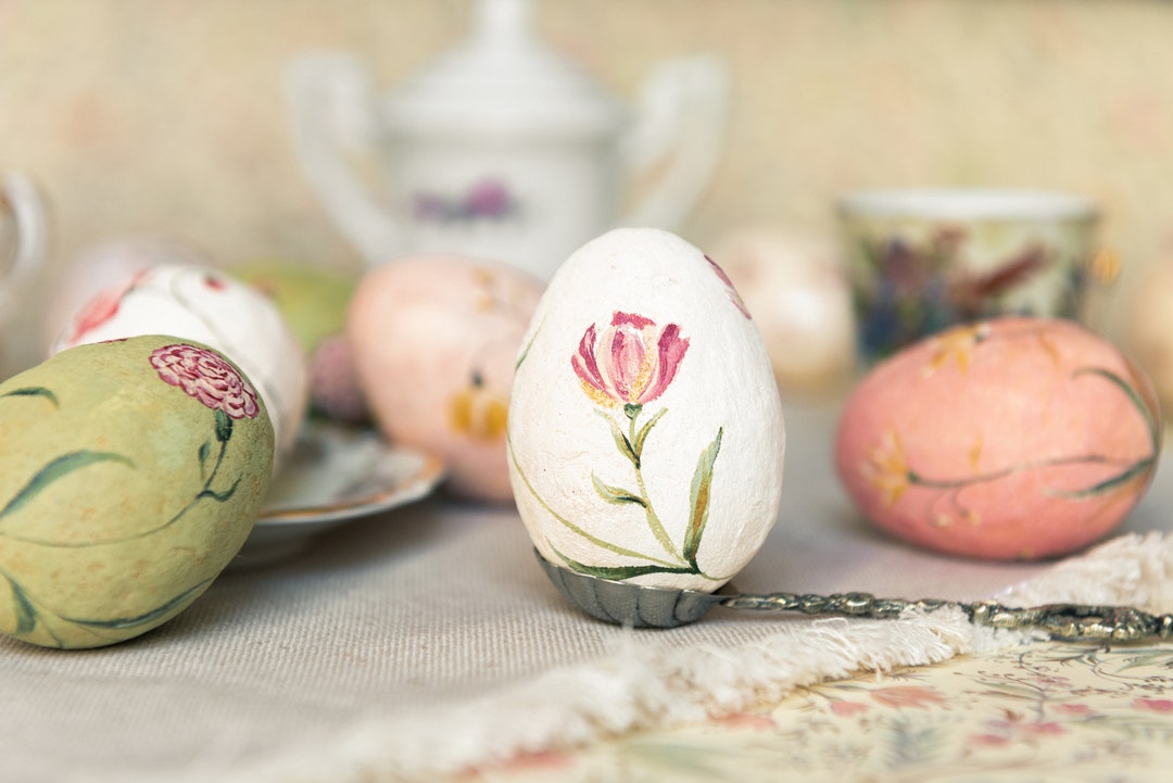 Vintage Style Easter Egg Set, Hand Painted Egg With Poppies, Spring ...