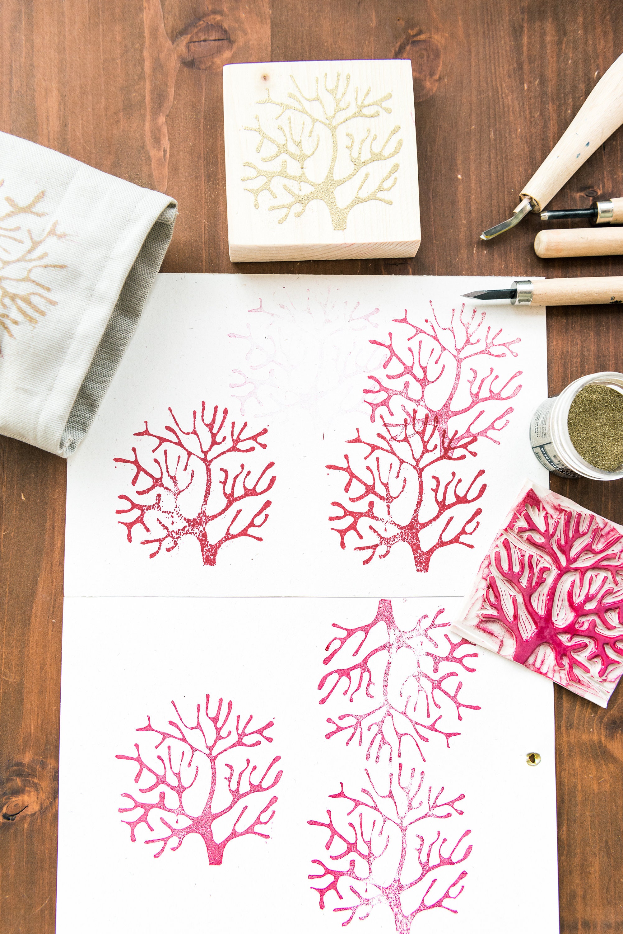 hand-carved stamp Coral stamp coral motif stamp hand printed Stamping ...