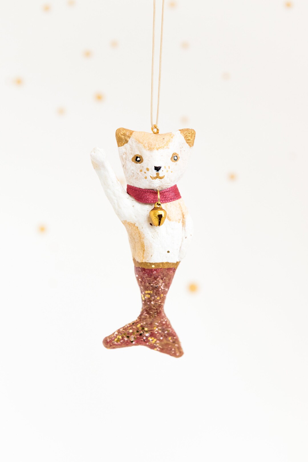 Maneki Neko Mermaid in Cotton Yarn With Collar and Bell. Made to Order ...