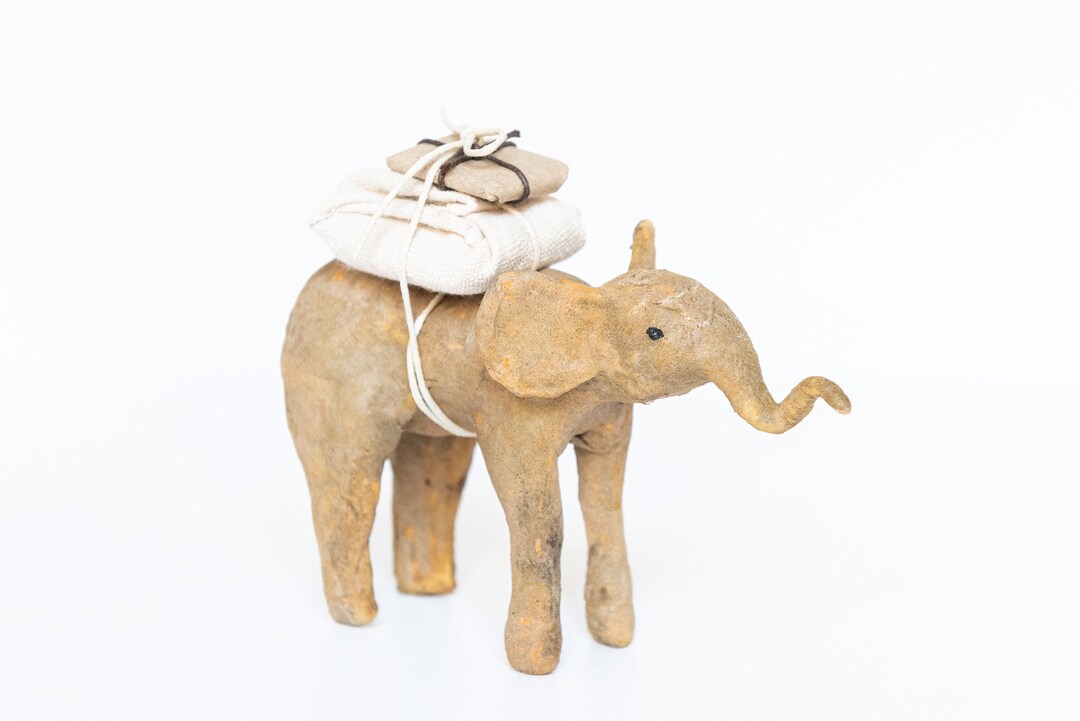 Elephant in Vintage-inspired Cotton Wool, Animal in Spun Cotton ...