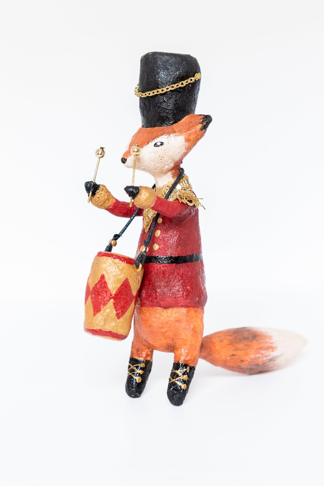 Vintage Inspired Decoration, Fox Nutcracker With Drum, Cotton Wool ...
