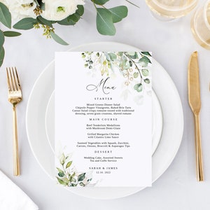 Botanical Wedding Menu Template, Greenery and Gold Wedding Menu ...