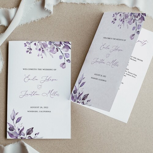 Dusty Purple Wedding Program Template Lavender Wedding - Etsy