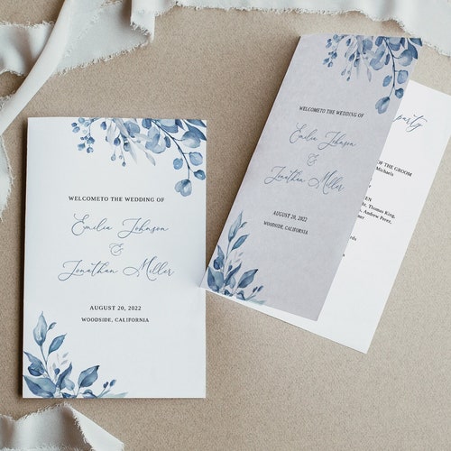 Dusty Blue Wedding Program Template Floral Wedding Program - Etsy