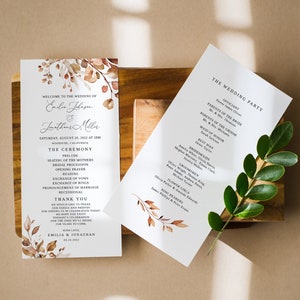 Fall Wedding Program Template, Autumn Wedding Program Printable, Editable Program, Templett, # ...