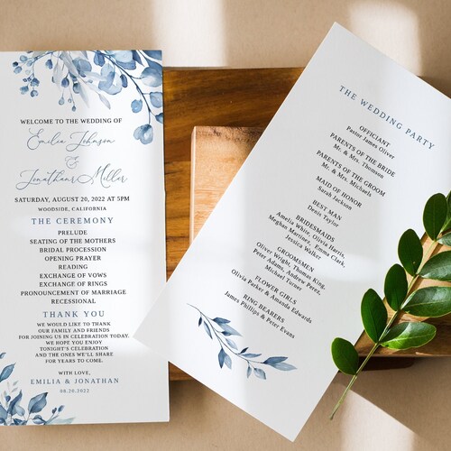 Dusty Blue Wedding Program Template Calligraphy Wedding - Etsy