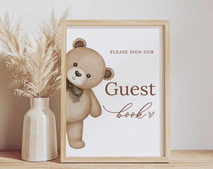 Personalised Baby Shower Guest Book Sign Teddy Bear Baby Shower Gender ...