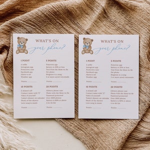 What's on Your Phone Baby Shower Game Template, Editable Teddy Bear ...