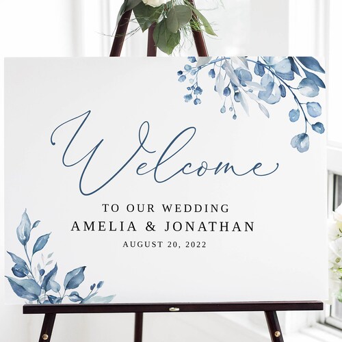 Dusty Blue Wedding Welcome Sign Template Floral Modern - Etsy