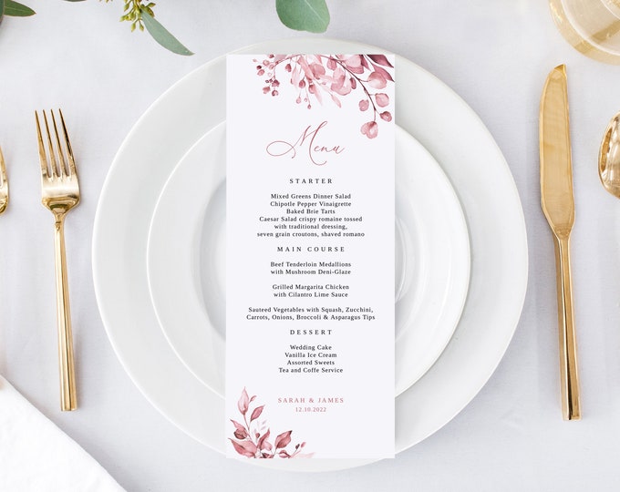 Dusty Pink Wedding Menu Template Floral Wedding Menu Floral - Etsy