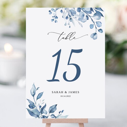 Dusty Blue Table Number Card Template Dusty Blue Wedding - Etsy