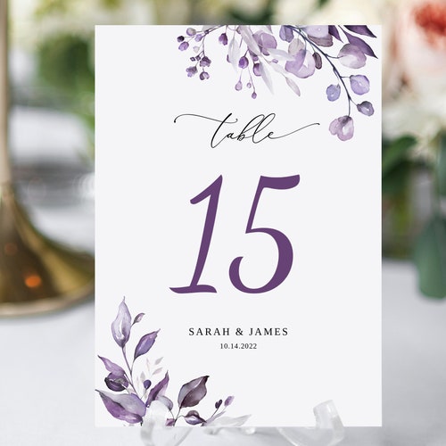 Dusty Purple Wedding Table Numbers Table Number Template | Etsy