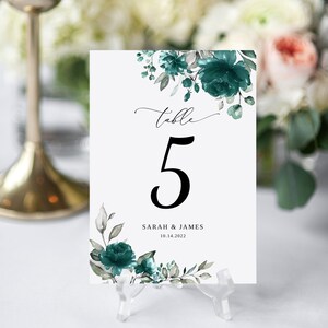 Teal Wedding Table Numbers Teal and Gray Table Number - Etsy