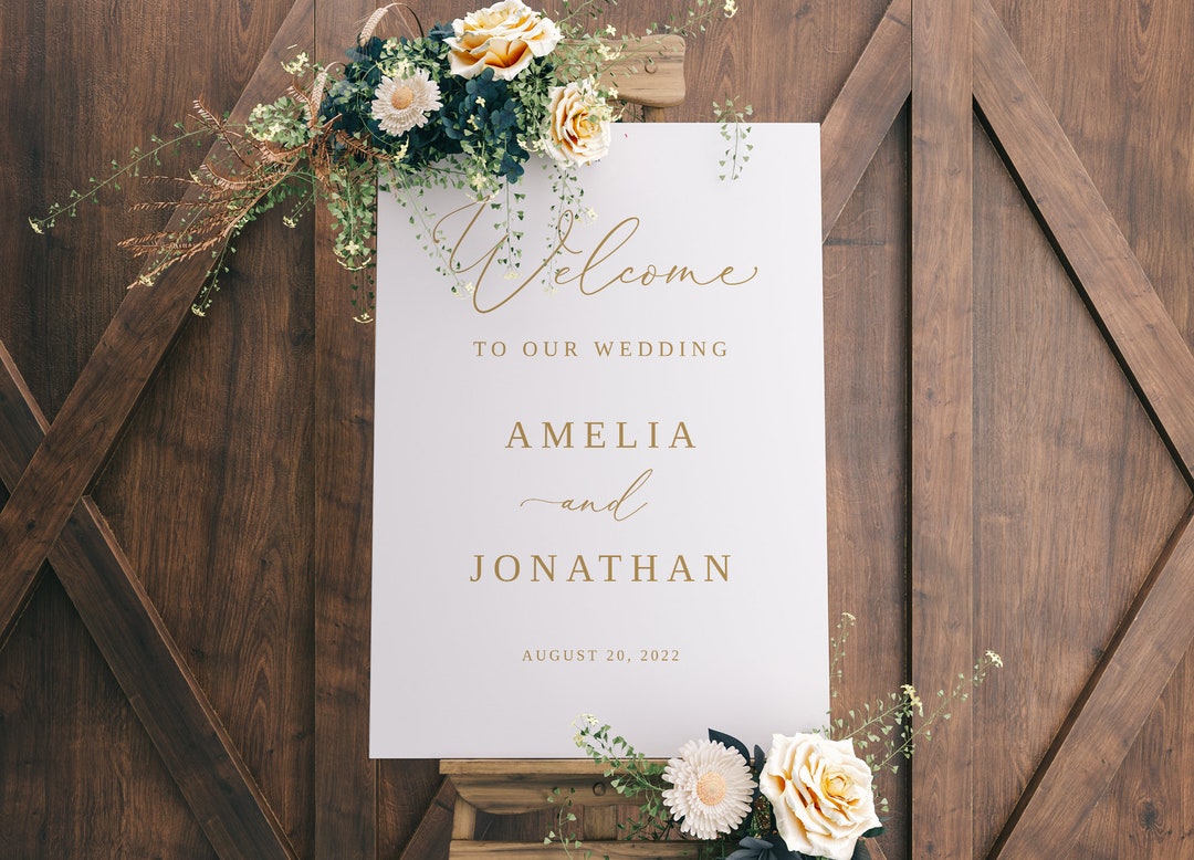 Gold Wedding Welcome Sign Template, Calligraphy Welcome Sign, Elegant ...