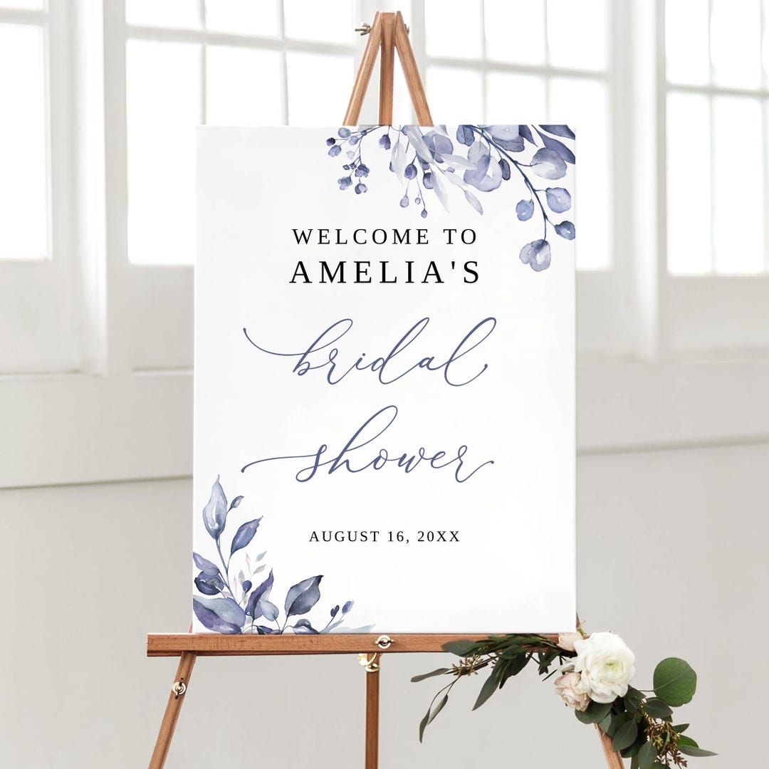 Periwinkle Bridal Shower Welcome Sign Template, Floral Bridal Shower ...