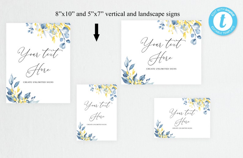 Dusty Blue and Yellow Wedding Editable Sign, Edit Yourself, Custom ...